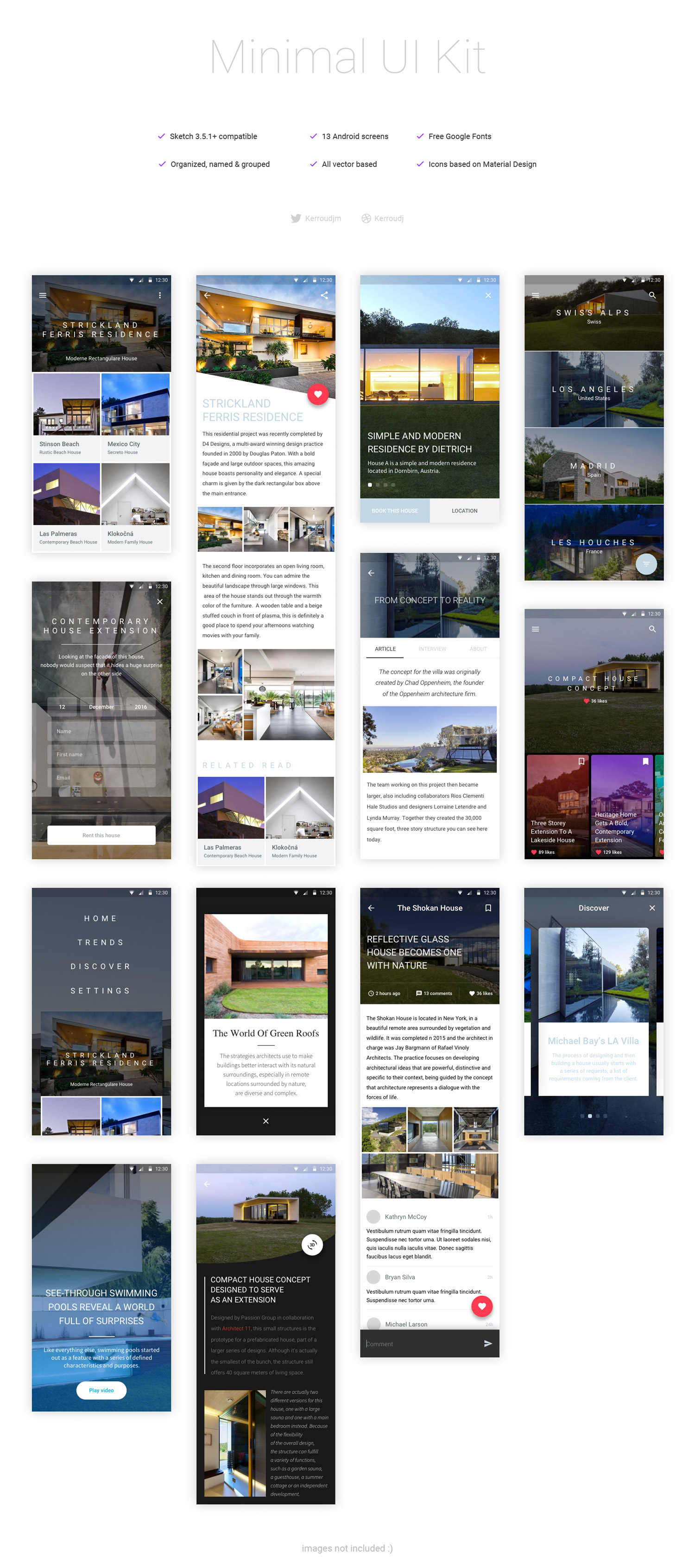 Minimal Android UI Kit Sketch 素材下载 - 爱果果